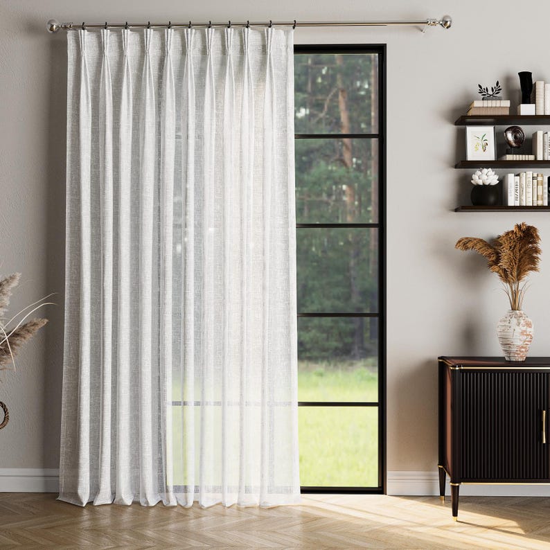 Custom Size Linen Sheer Curtains, Extra Wide Triple Pinch Pleated Voile ...