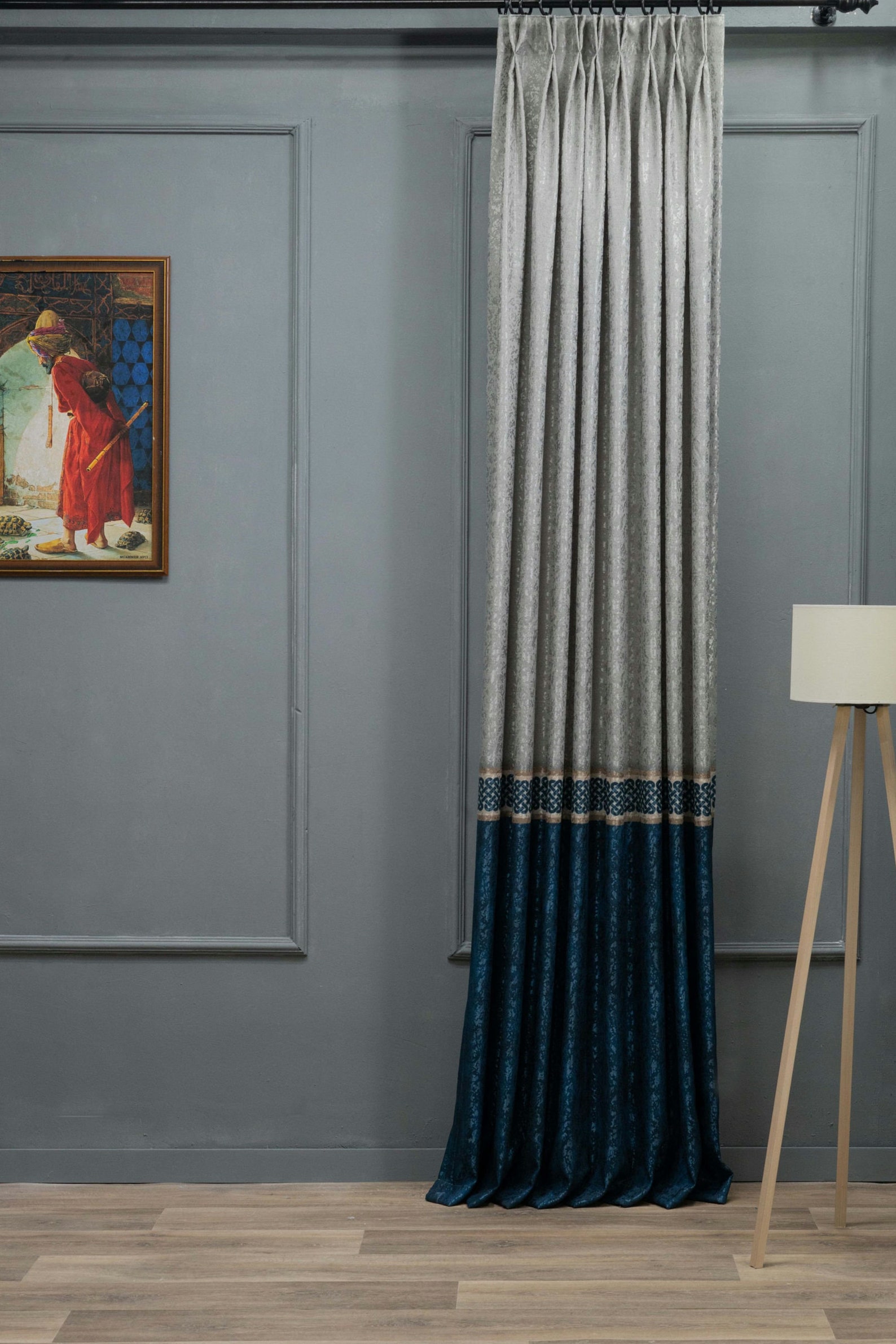 Extra Wide Color Combination Velvet Curtain, Living Room, Bedroom Gray ...