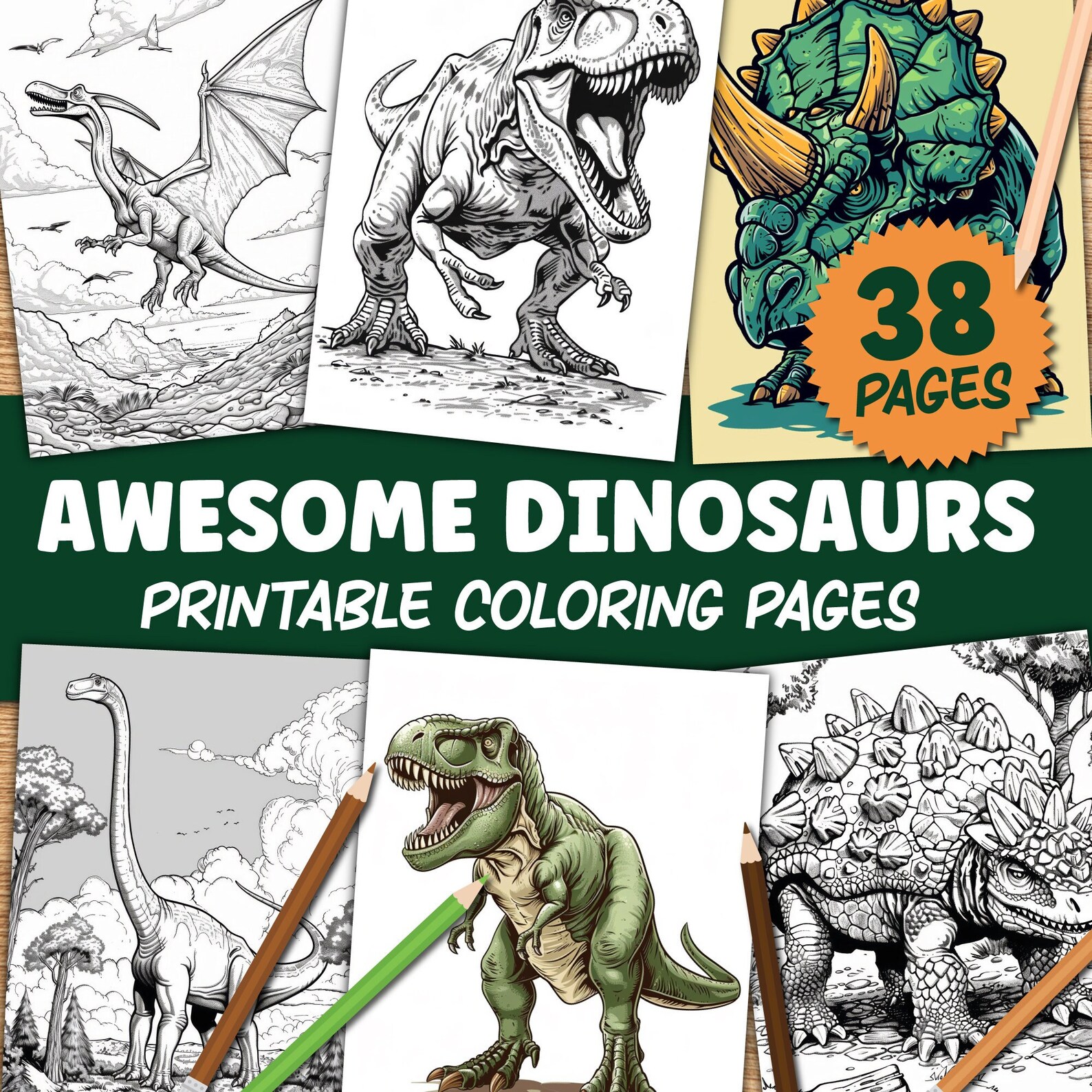 Awesome Dinosaur Coloring Pages, Printable Coloring Book, Printable ...