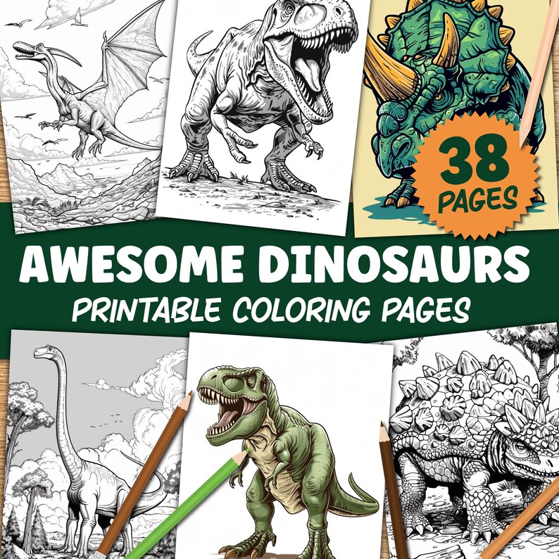 Awesome Dinosaur Coloring Pages, Printable Coloring Book, Printable ...