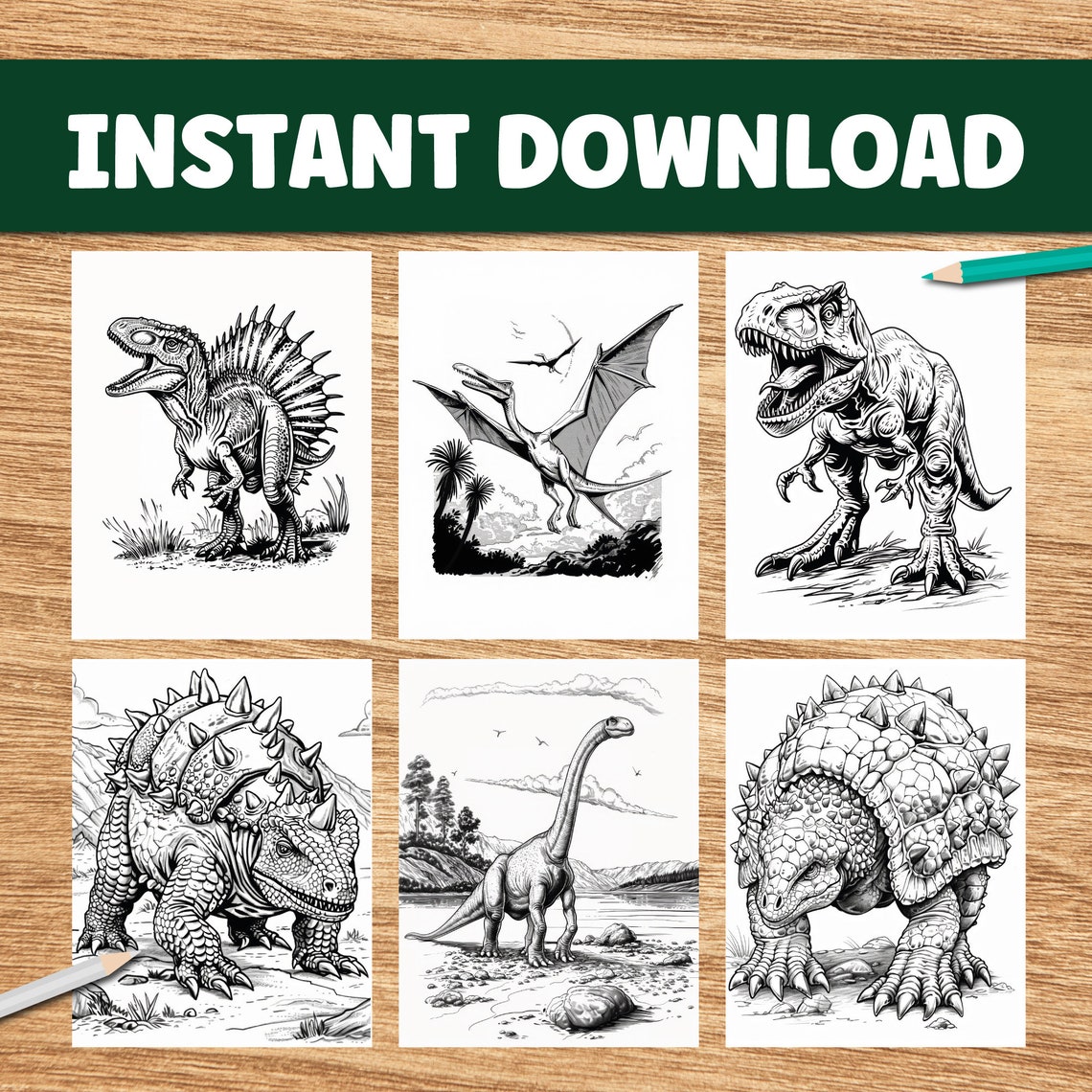 Awesome Dinosaur Coloring Pages, Printable Coloring Book, Printable ...
