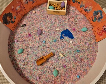 Round Sensory Tray With Painted Rice Kit, Sensory Tray Kit, Rainbow ...