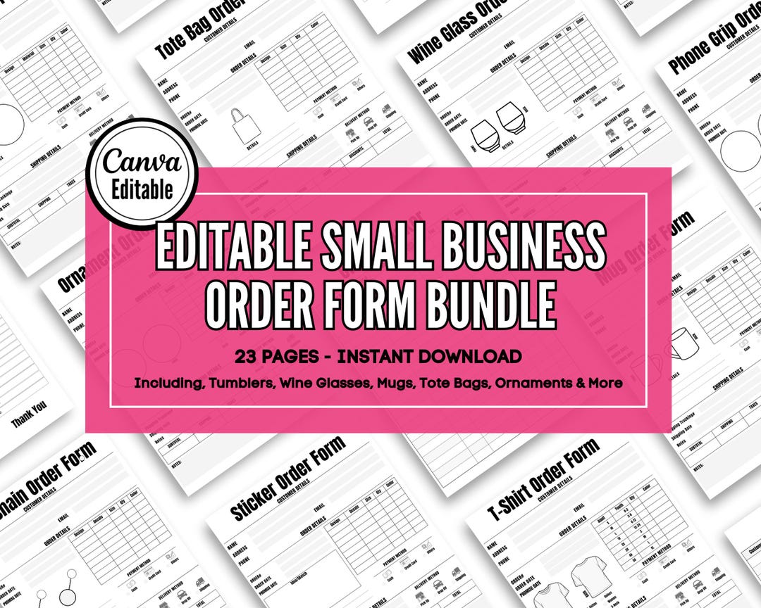 Editable Order Forms Bundle, Tshirt, Tumbler, Mugs, Invoice Template ...