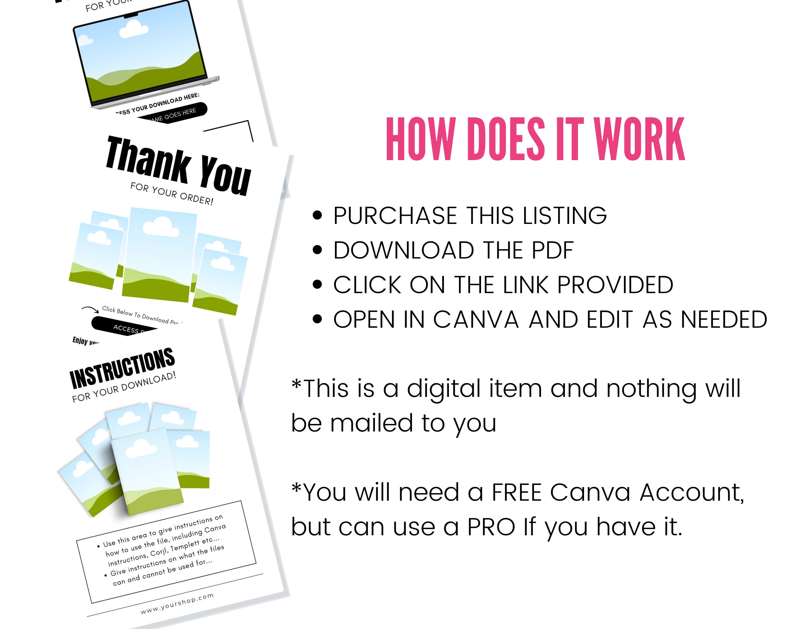 Digital Instruction Template, Digital Etsy Shop Tool, Downloadable ...