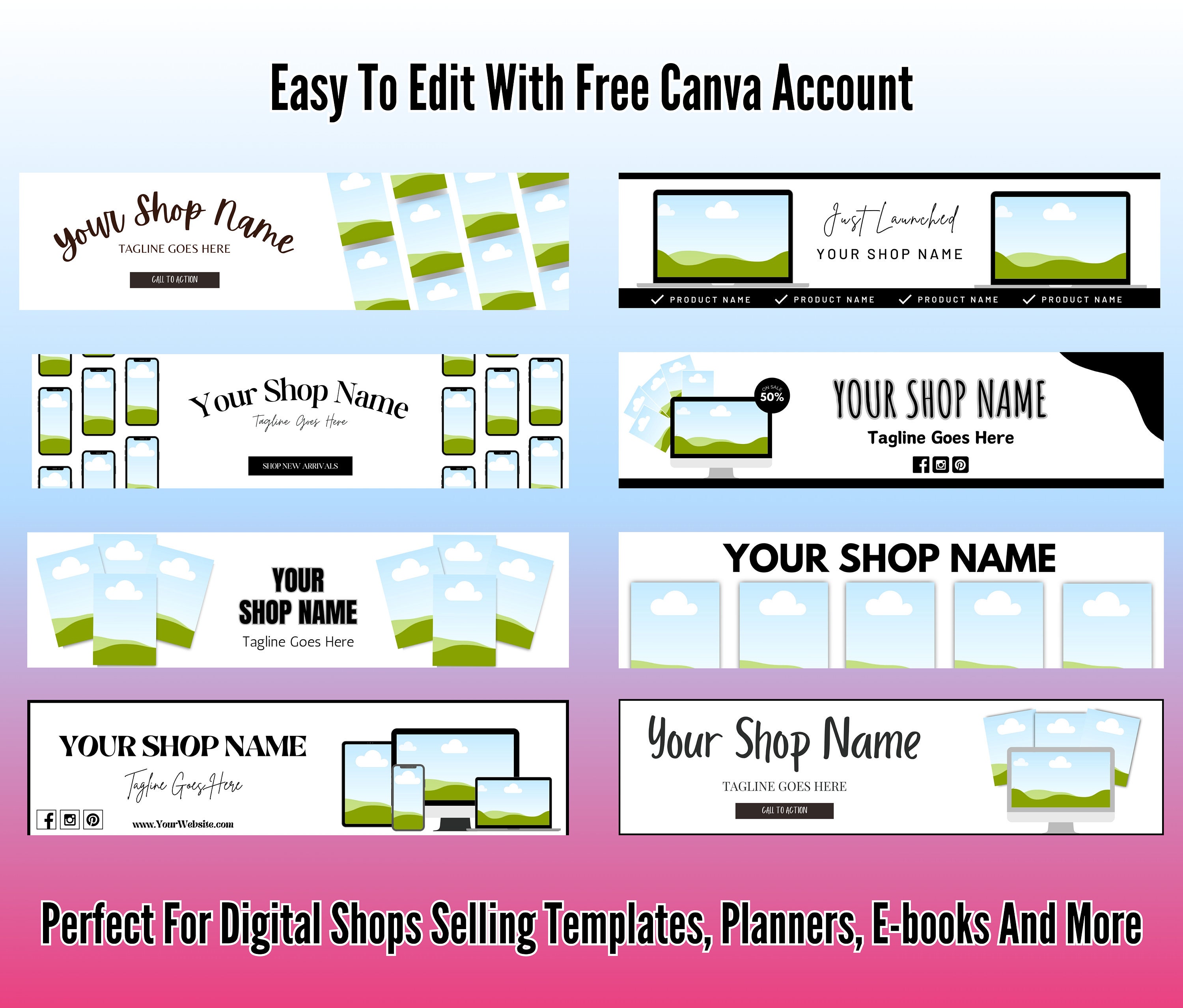 Etsy Digital Shop Banner Templates Bundle, Customizable Branding Kit ...