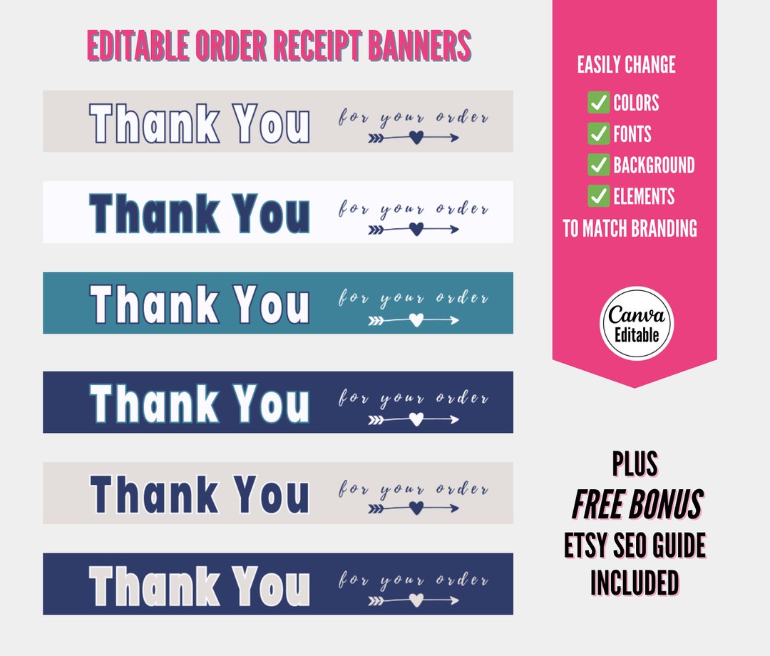 Editable Etsy Shop Order Receipt Banner, Etsy Templates Bundle ...
