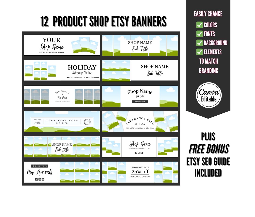Etsy Shop Banner Canva Editable Templates Bundle, Customizable Branding ...