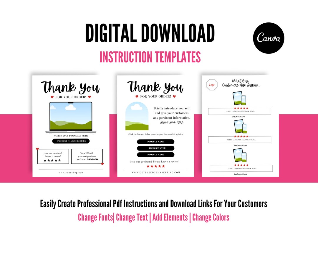 Digital Instruction Template for Etsy Digital Download Instruction ...