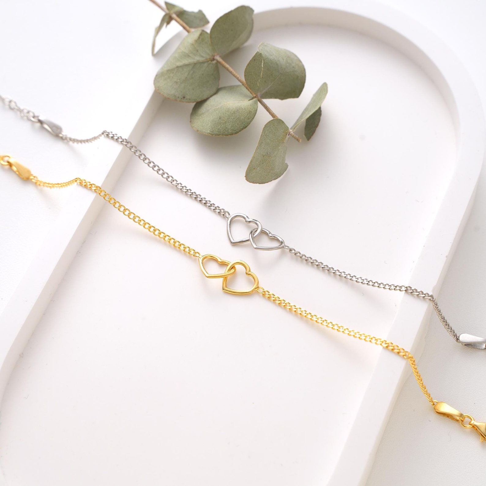 Double Heart Bracelet, Interlocking Hearts Bracelet Gift for Her ...