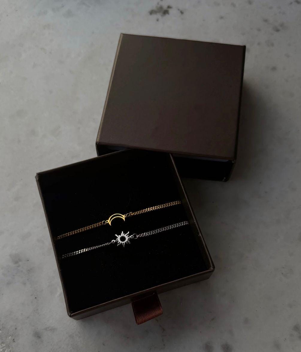 Couples Bracelet Set, Matching Bracelets,crescent Moon Bracelet,dainty ...