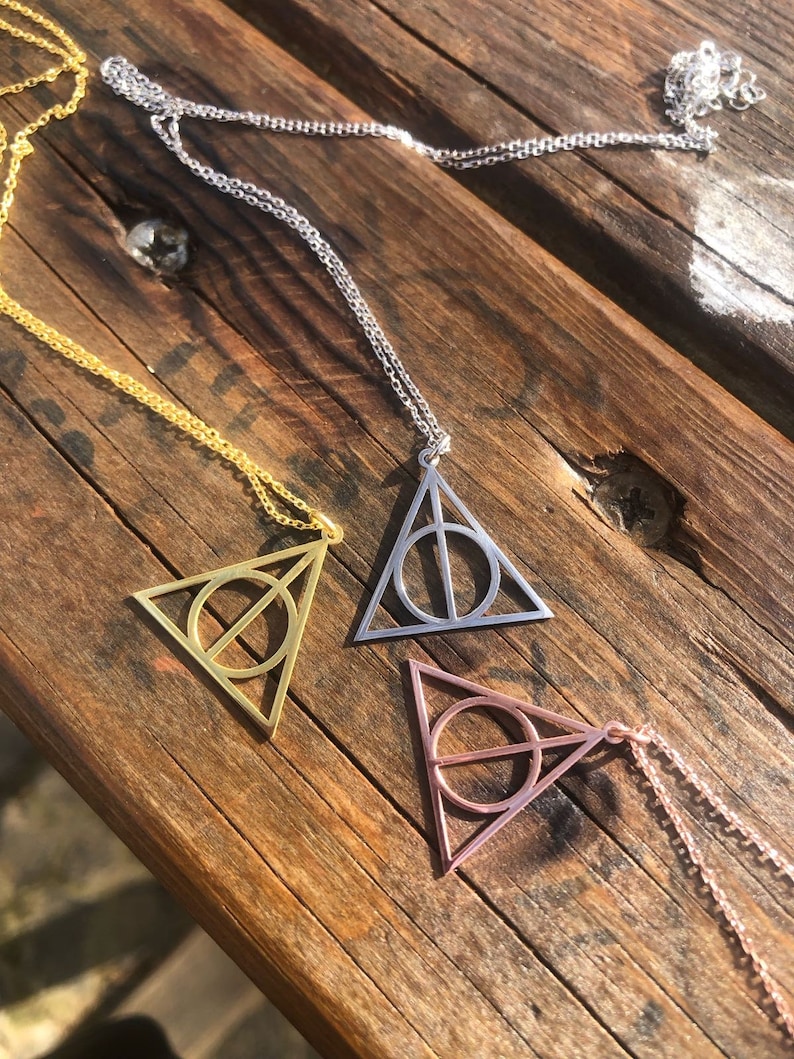 Gold Hallows Deathly Necklace: Sterling Silver Witchcraft Wizard Gift ...