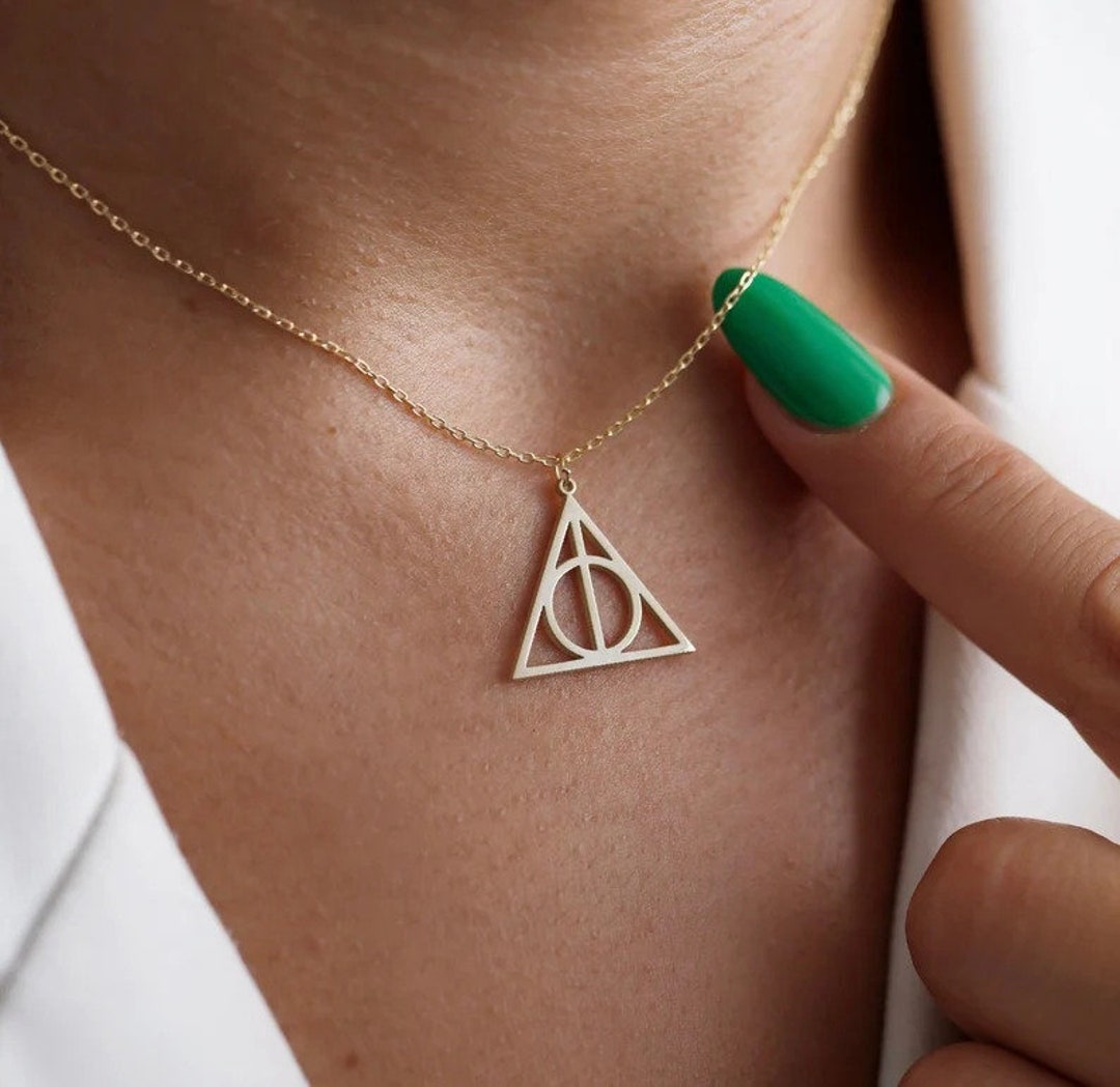 Gold Hallows Deathly Necklace: Sterling Silver Witchcraft Wizard Gift ...