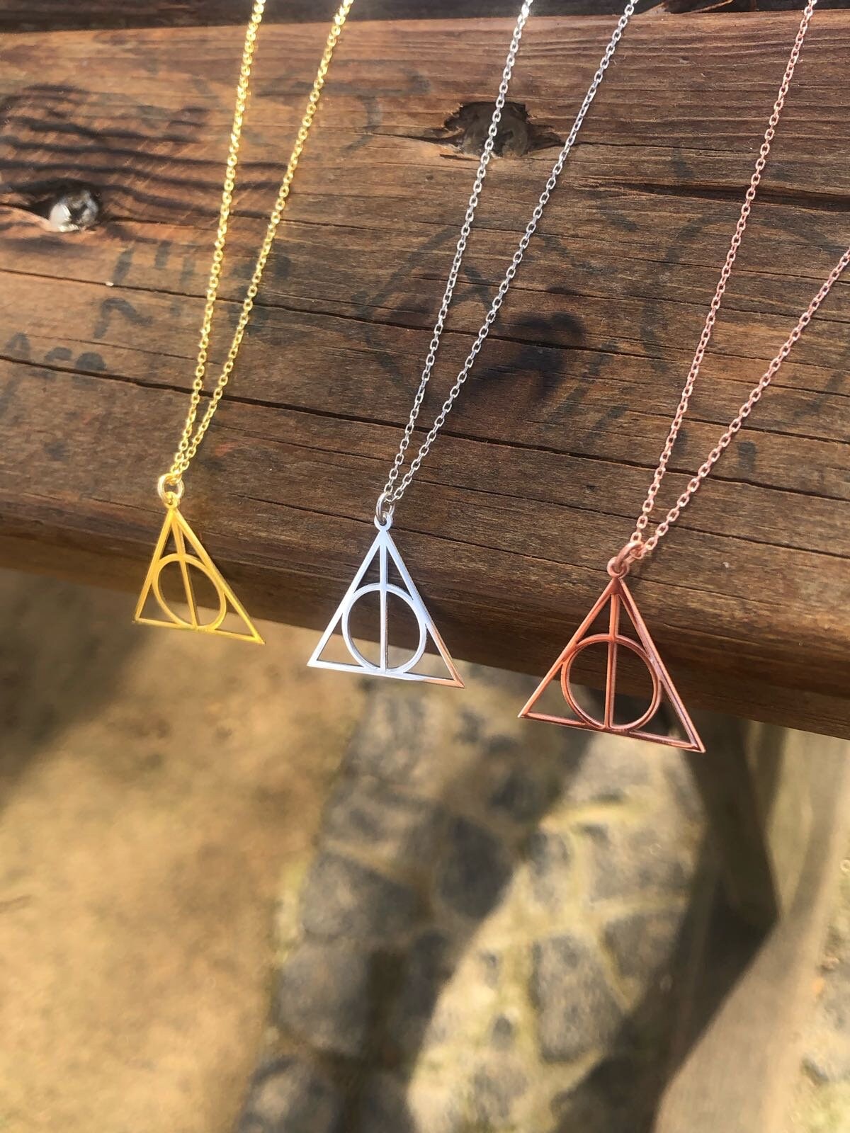 Gold Hallows Deathly Necklace: Sterling Silver Witchcraft Wizard Gift ...