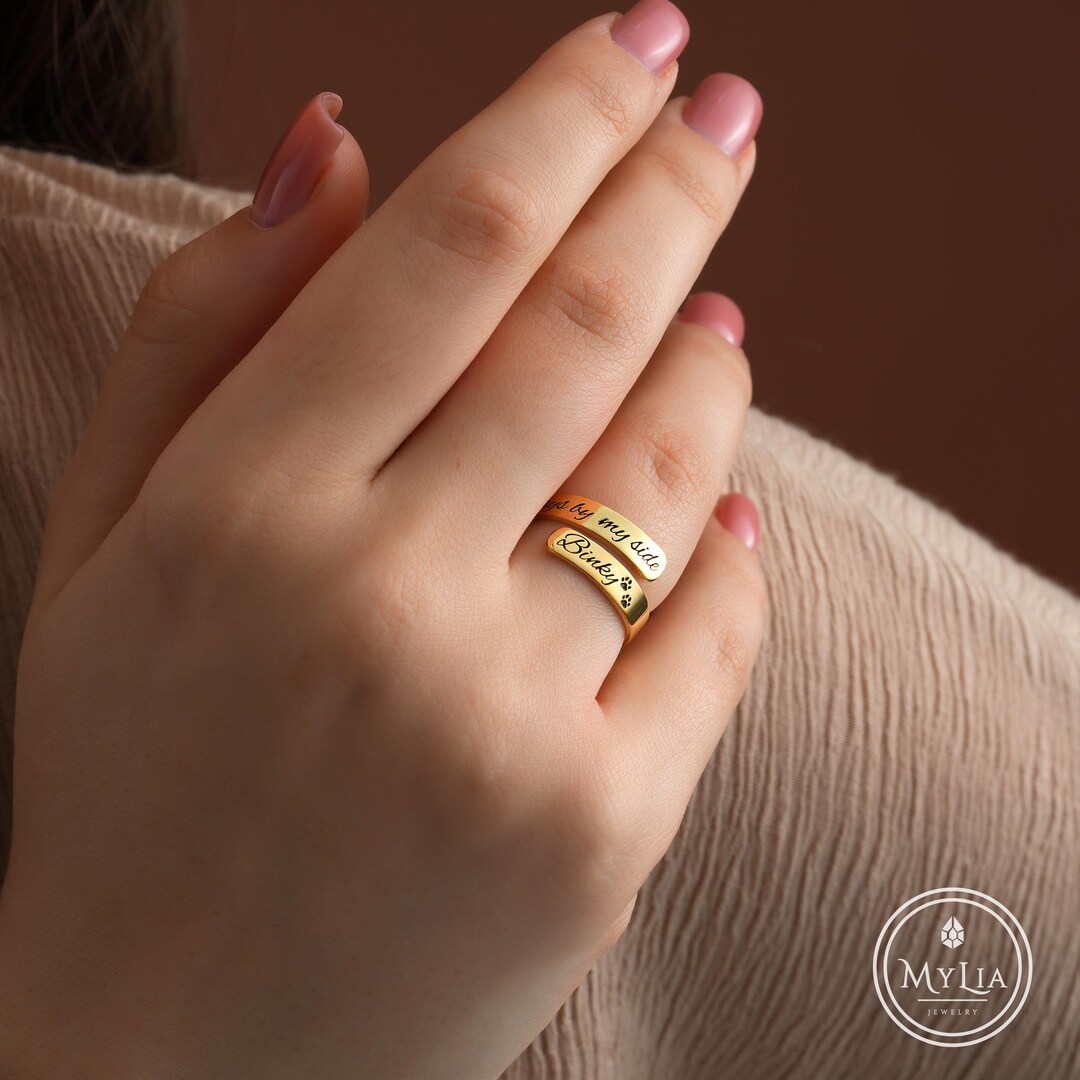 Engraved Double Name Ring: Sterling Silver Personalized Couple's Ring ...