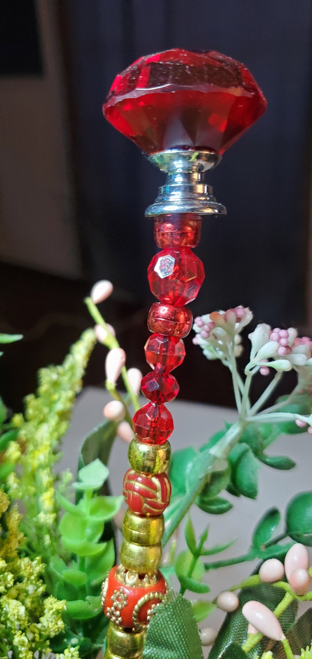 Award Show Red, Gold, Glitzy Ceramic, and Acrylic Beaded Garden Yard ...