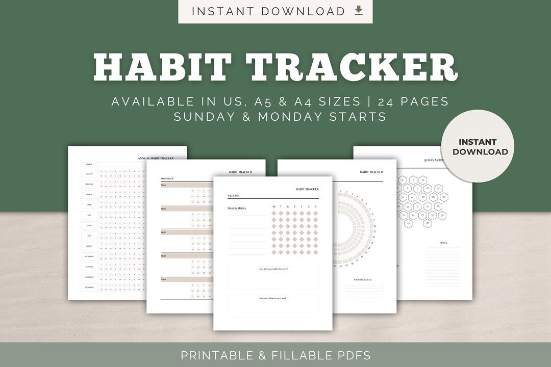 2024 Habit Tracker Printable | Yearly, Monthly, Weekly, Daily Habit ...