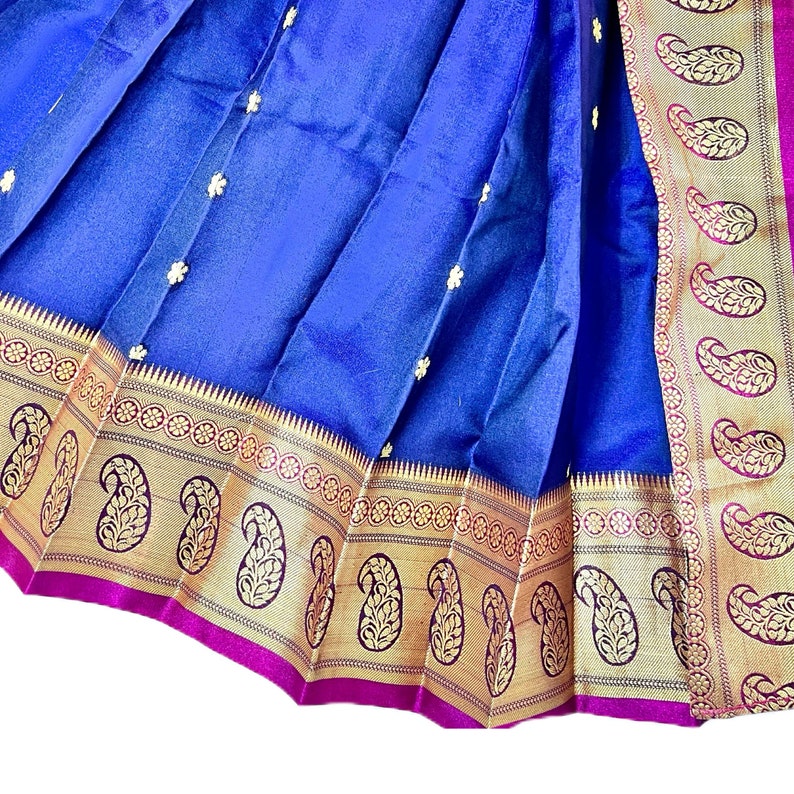 Navy Blue Paithani Gudi Vastra With Golden Borders, Readymade Paithani ...