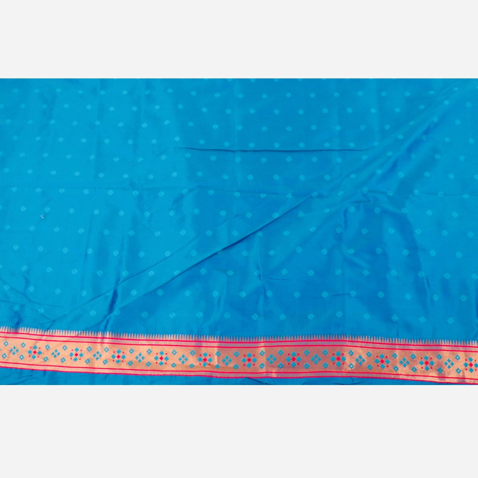 Peacock Blue Color Chandrakor Semi Paithani Saree With Copper Zari ...