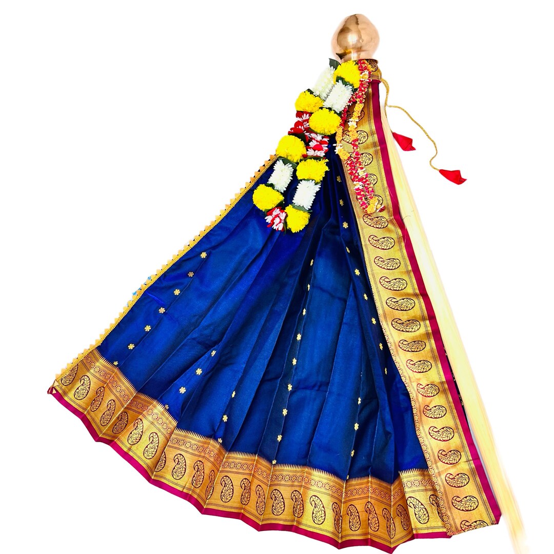 Navy Blue Paithani Gudi Vastra With Golden Borders, Readymade Paithani ...
