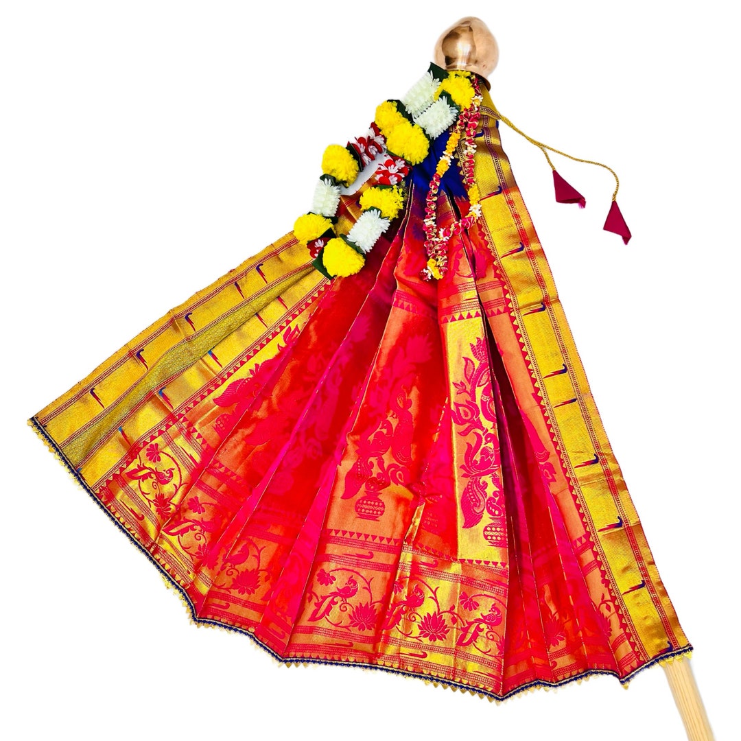 Pink Red Paithani Gudi Vastra With Golden Side Border, Readymade ...