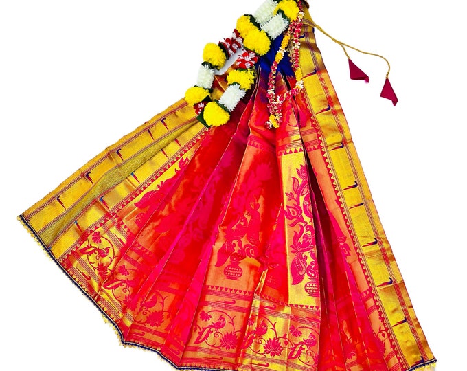 Pink Red Paithani Gudi Vastra With Golden Side Border, Readymade ...