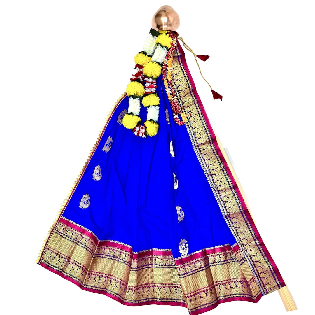 Royal Blue Paithani Gudi Vastra With Golden/pink Borders, Readymade ...