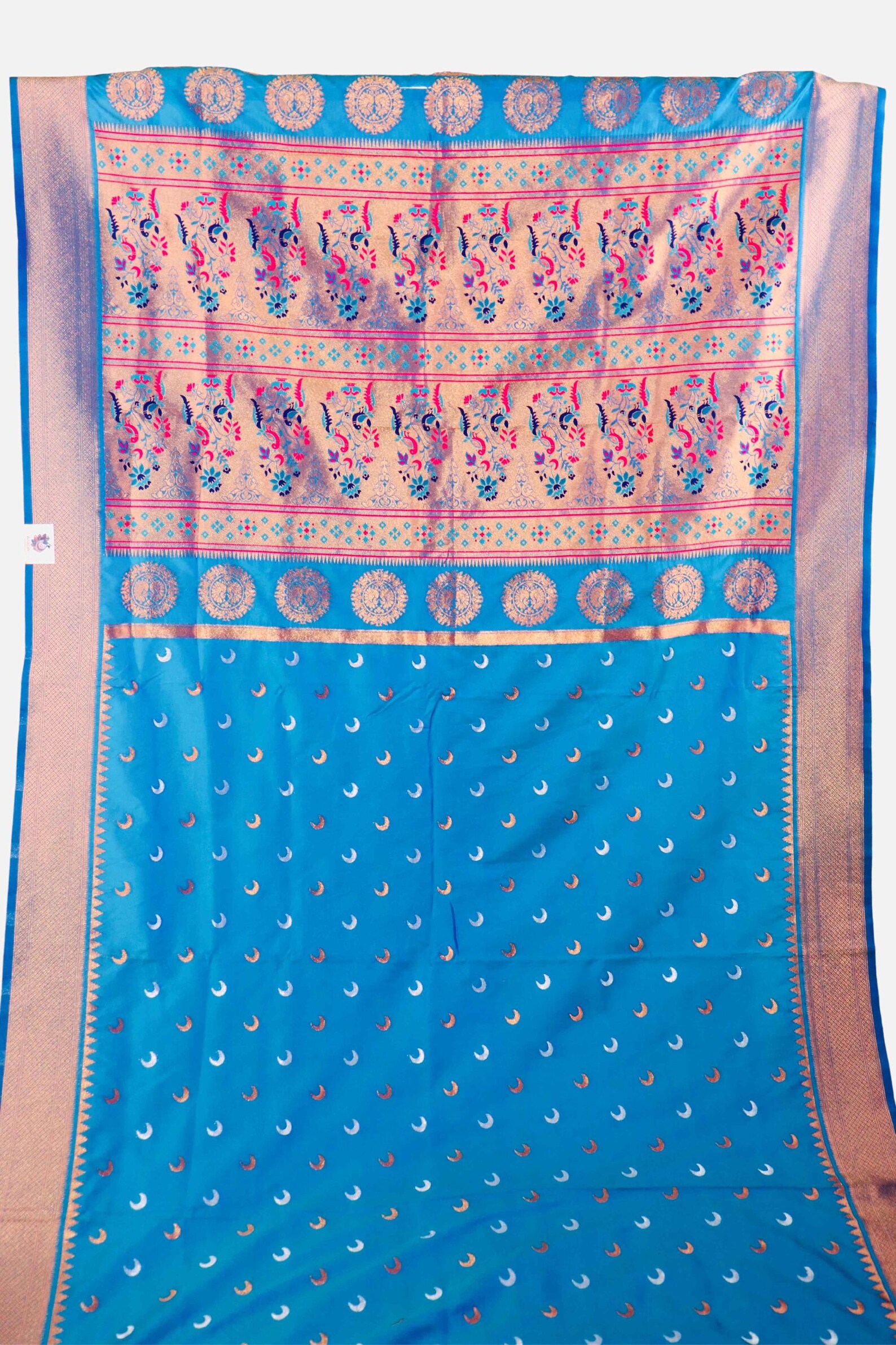 Peacock Blue Color Chandrakor Semi Paithani Saree With Copper Zari ...