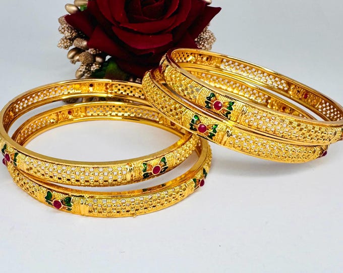 Elegant Gold-plated Traditional Indian Bangles With Intricate Design ...