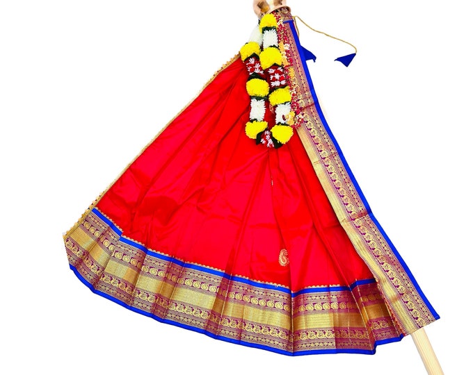 Red Paithani Gudi Vastra With Blue Golden Border, Readymade Paithani ...