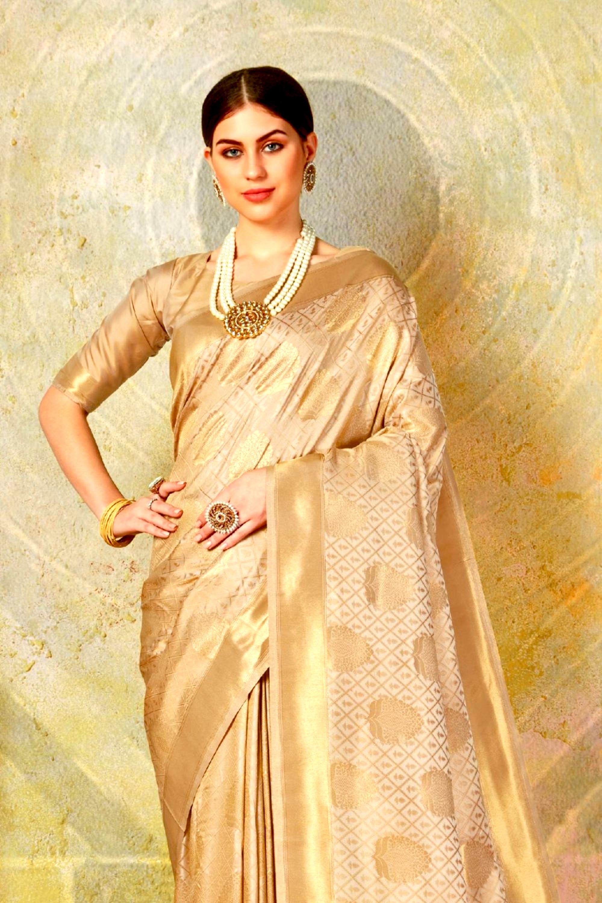 Exquisite Golden Color Handloom Silk Saree With Gold Zari Border and ...