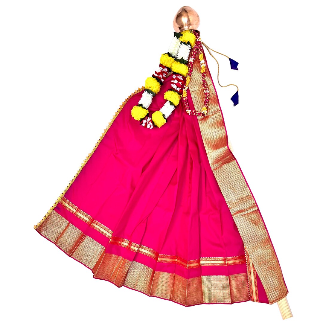 Deep Pink Paithani Gudi Vastra With Plain Golden Border, Readymade ...