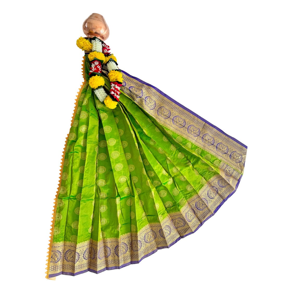 Instant Ready-made Green Gudi Padwa Saree With Golden Border – Easy to ...