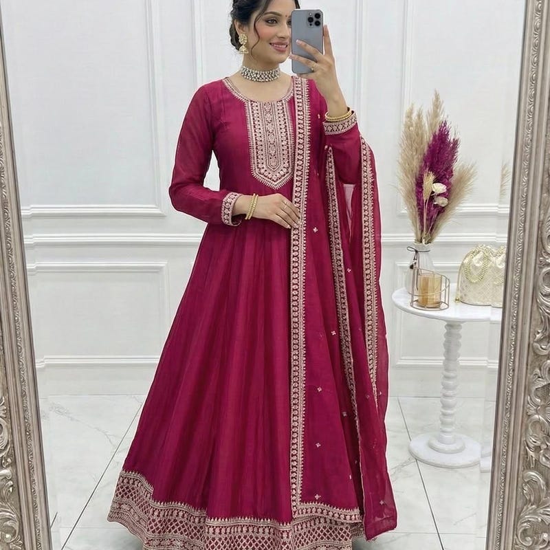 Gold Anarkali Embroidered - Etsy