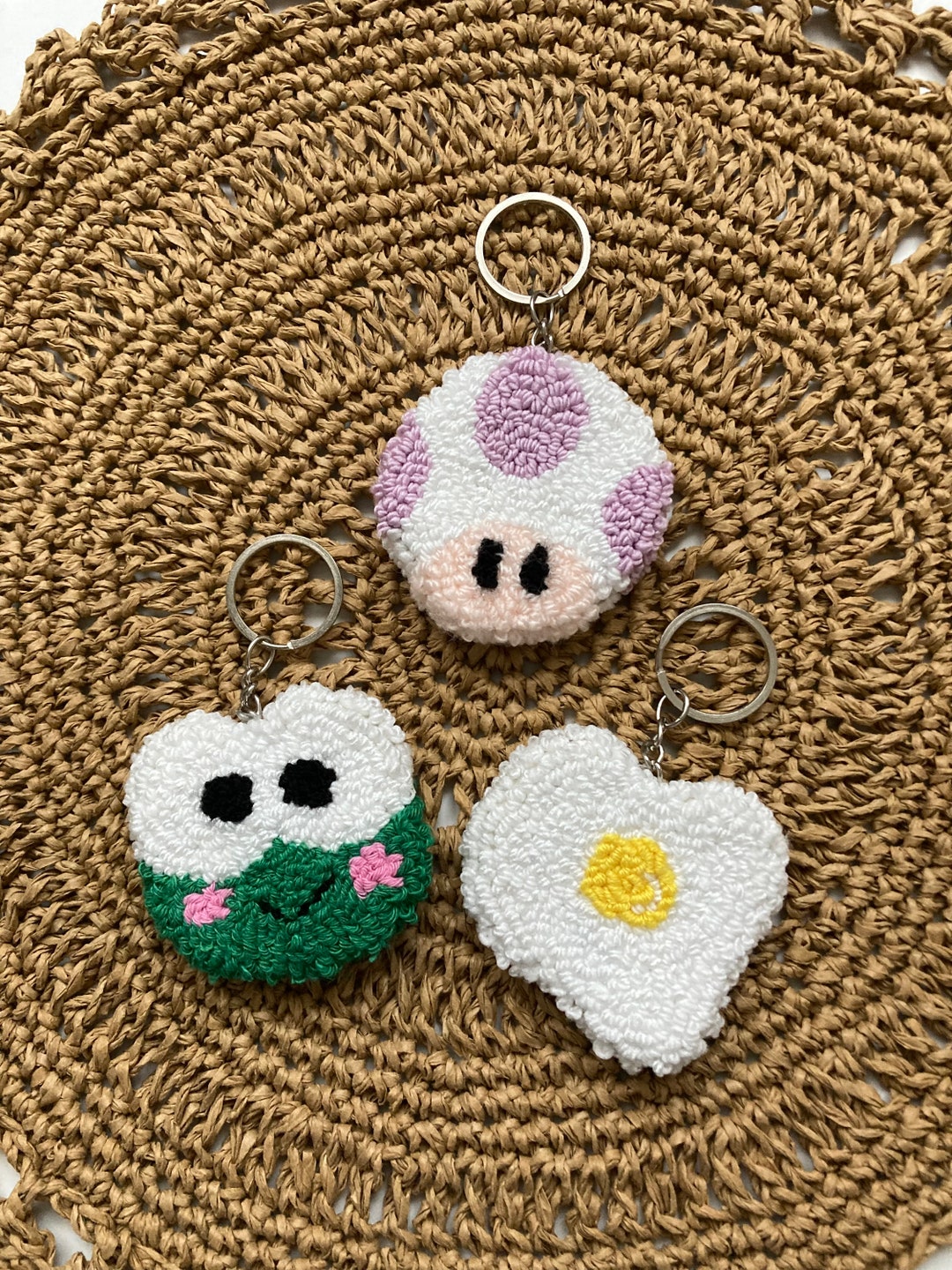 3 Punch Needle Keychains - Etsy