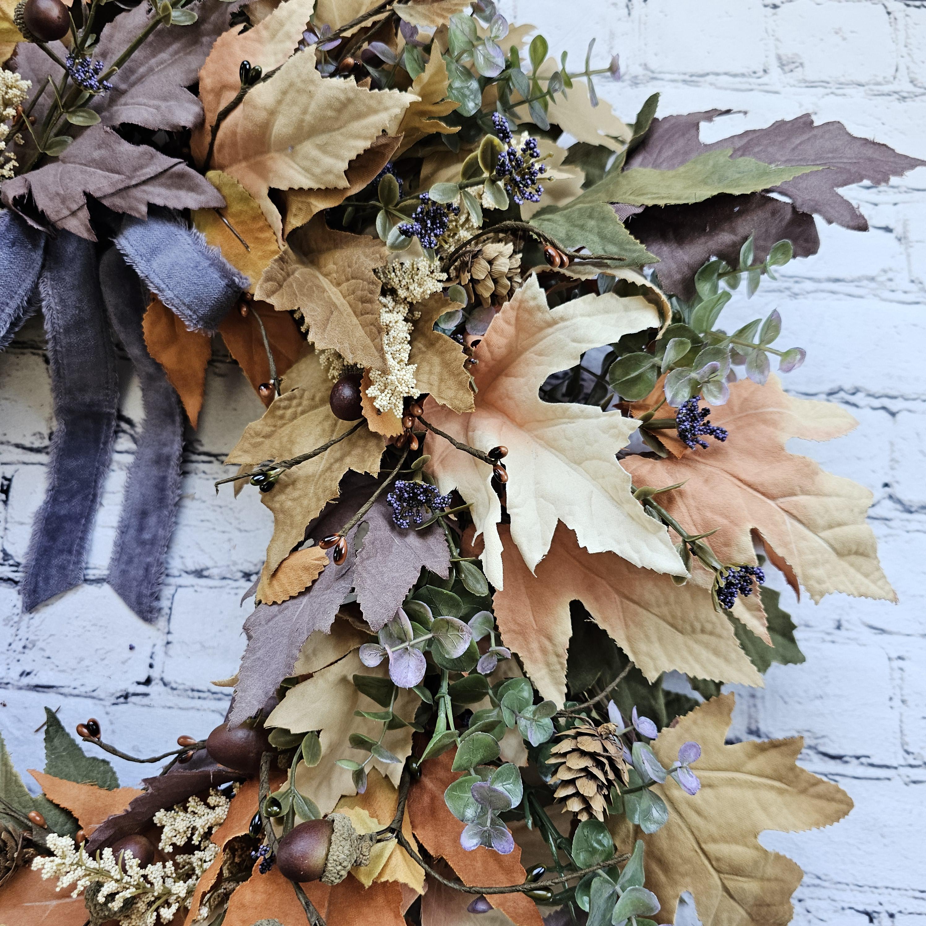 Handmade Fall Leaf Wreath With Acorns, Rustic Farmhouse Decor - Etsy