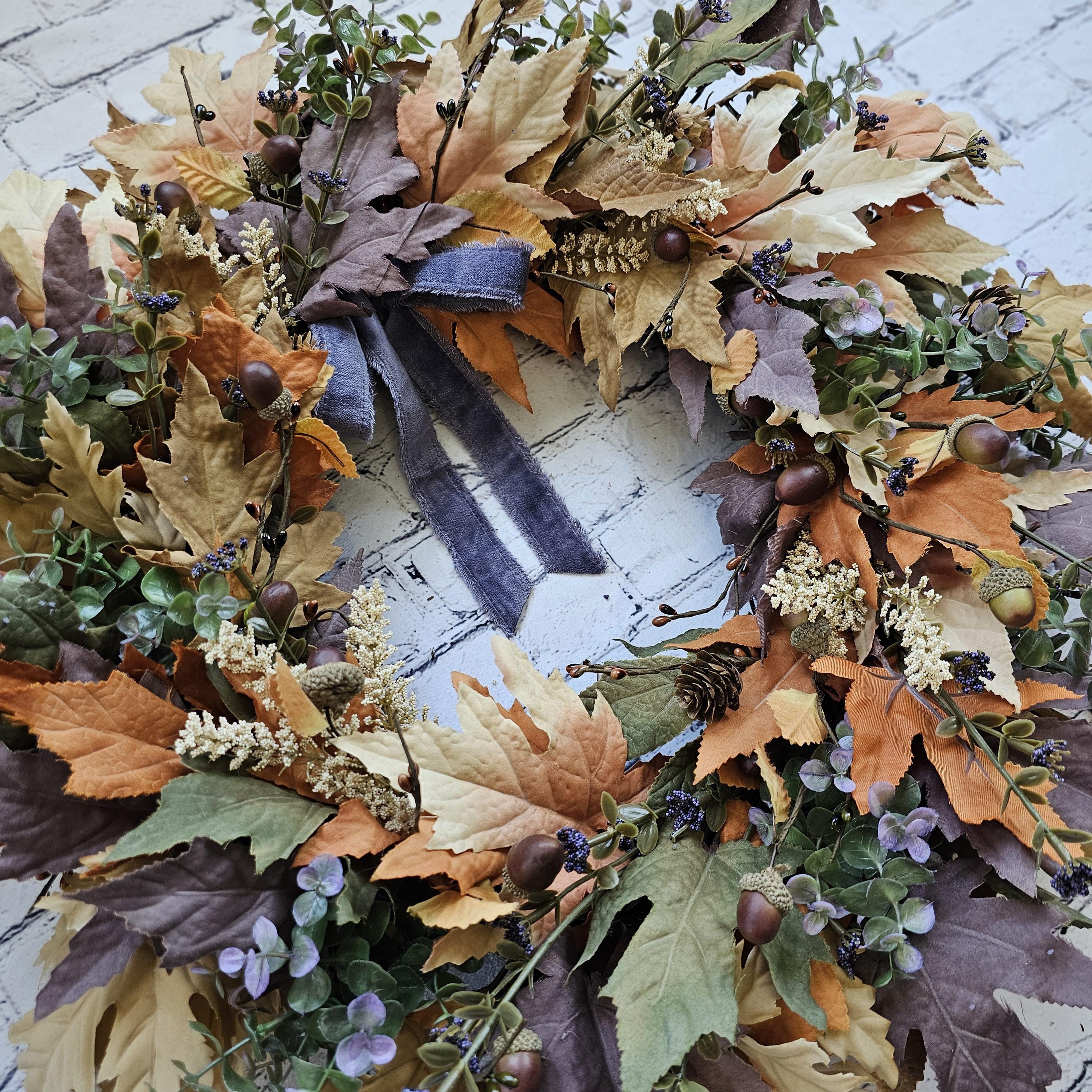 Handmade Fall Leaf Wreath With Acorns, Rustic Farmhouse Decor - Etsy