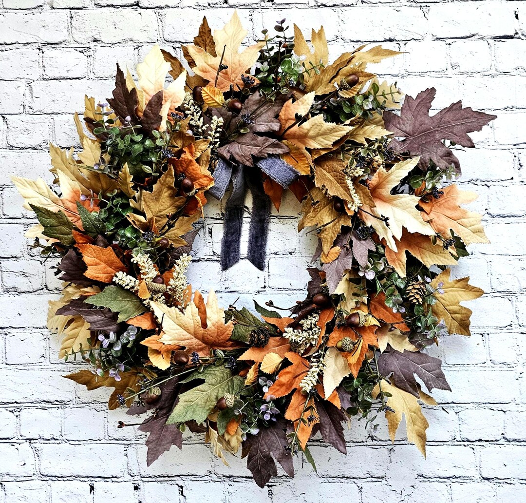 Handmade Fall Leaf Wreath With Acorns, Rustic Farmhouse Decor - Etsy