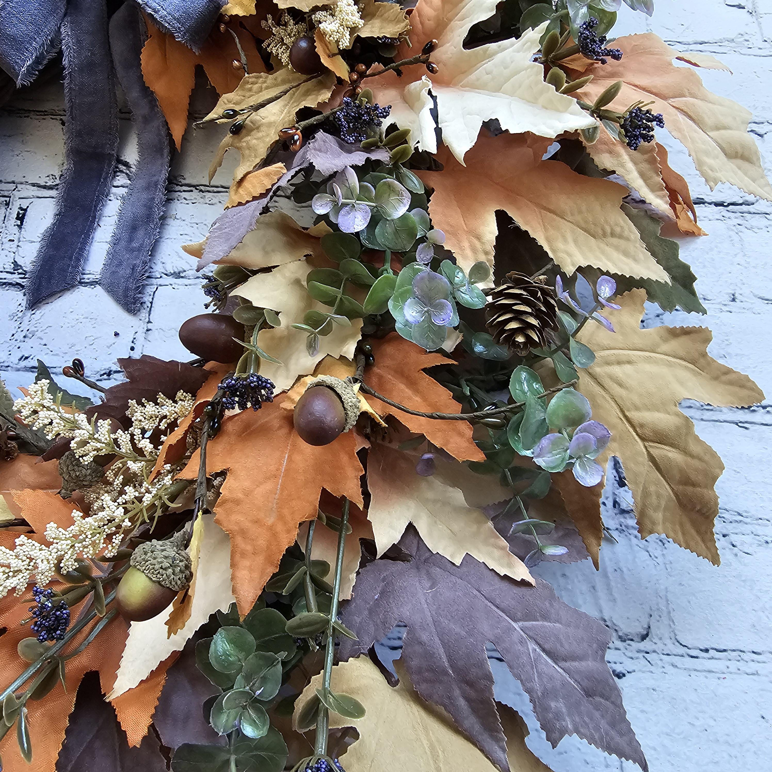 Handmade Fall Leaf Wreath With Acorns, Rustic Farmhouse Decor - Etsy