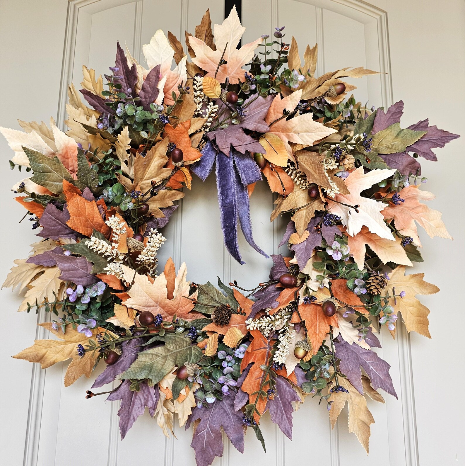 Handmade Fall Leaf Wreath With Acorns: Rustic Farmhouse Decor - Etsy