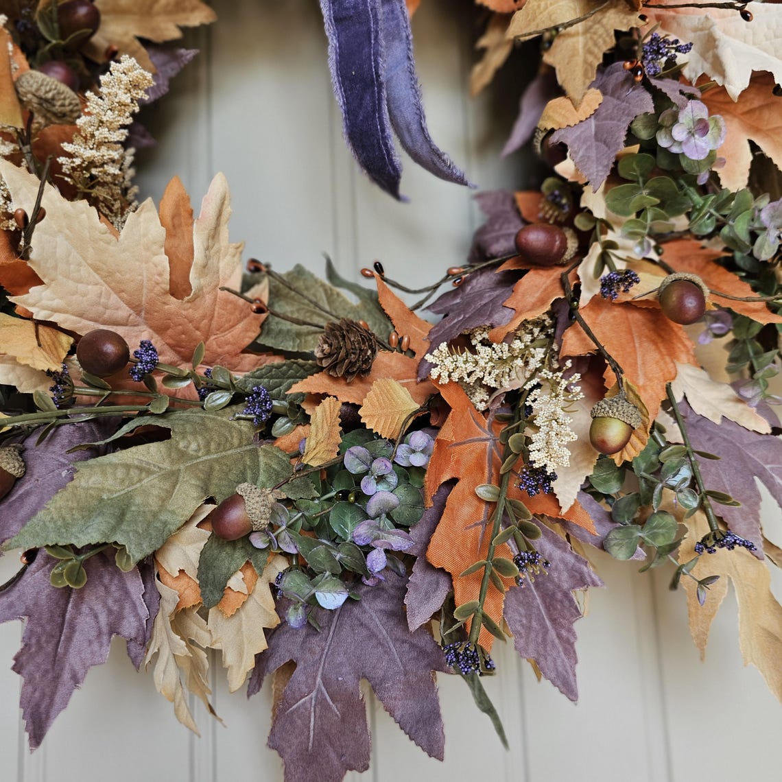 Handmade Fall Leaf Wreath With Acorns, Rustic Farmhouse Decor - Etsy
