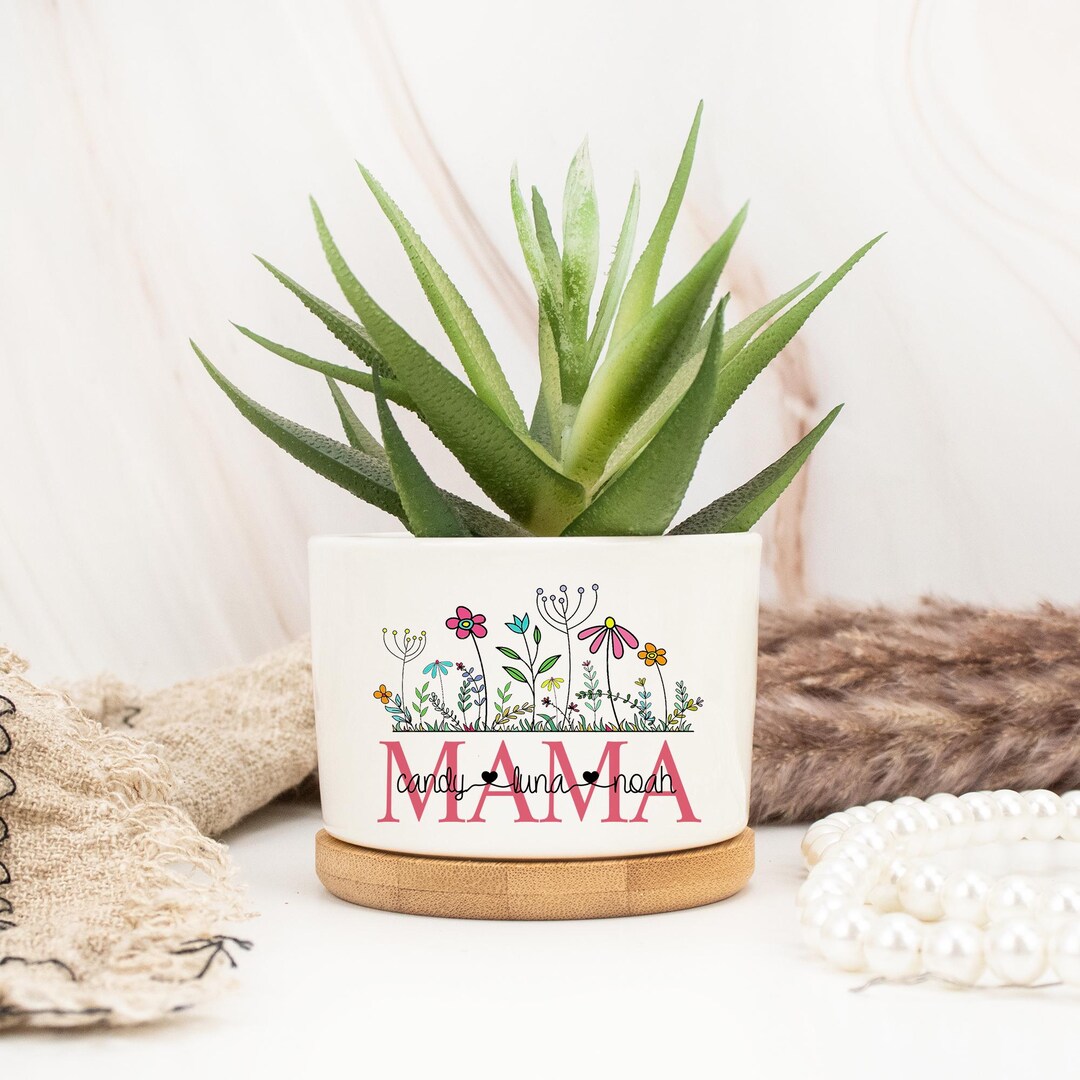 Custom Mama's Plant Pot,moms Plant Pot With Kids Name,family Name Pot ...