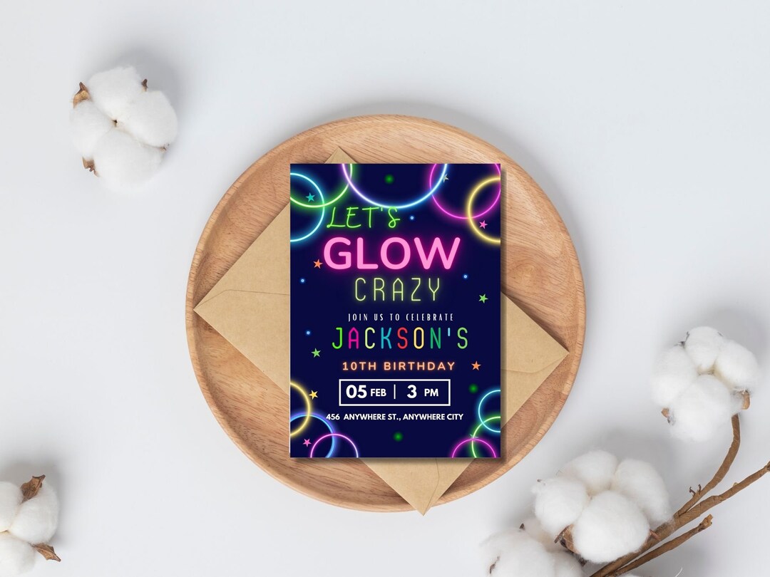 Glow Party Birthday Invitation, Glow Invitation, Glow Party Template ...