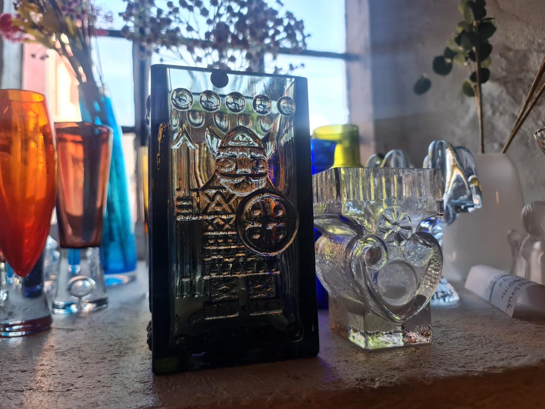 Vintage Magnor Glass Viking Vase Pair, Scandinavian Art Glass Set ...