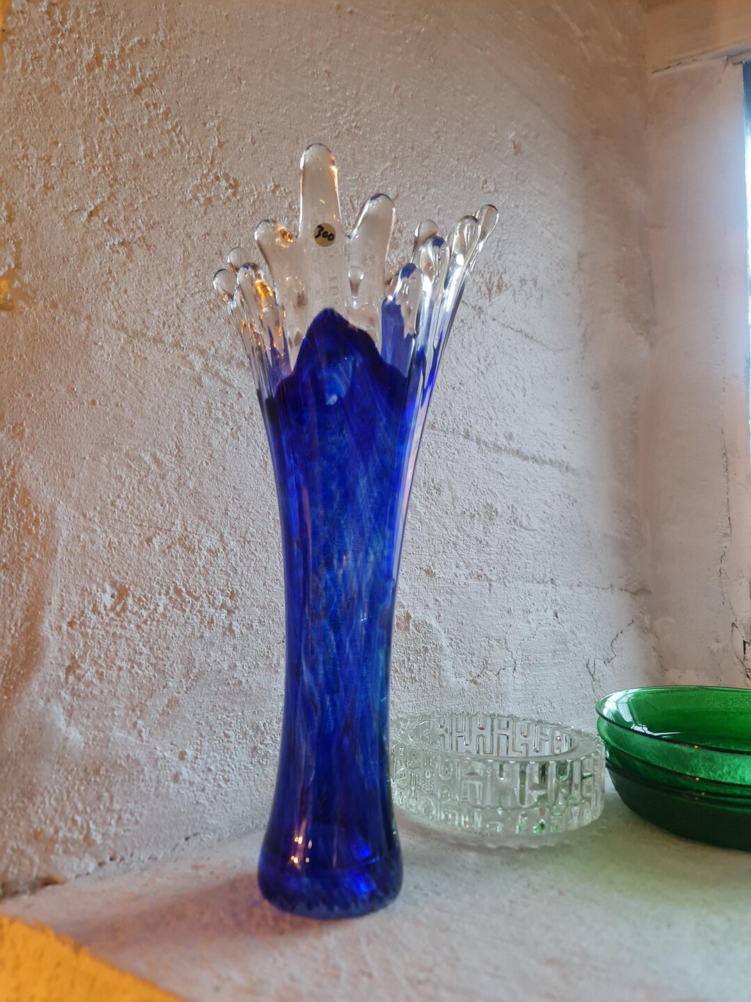 Vintage Murano Style Art Glass Splash Vase, 16-inch Tall Cobalt Blue ...