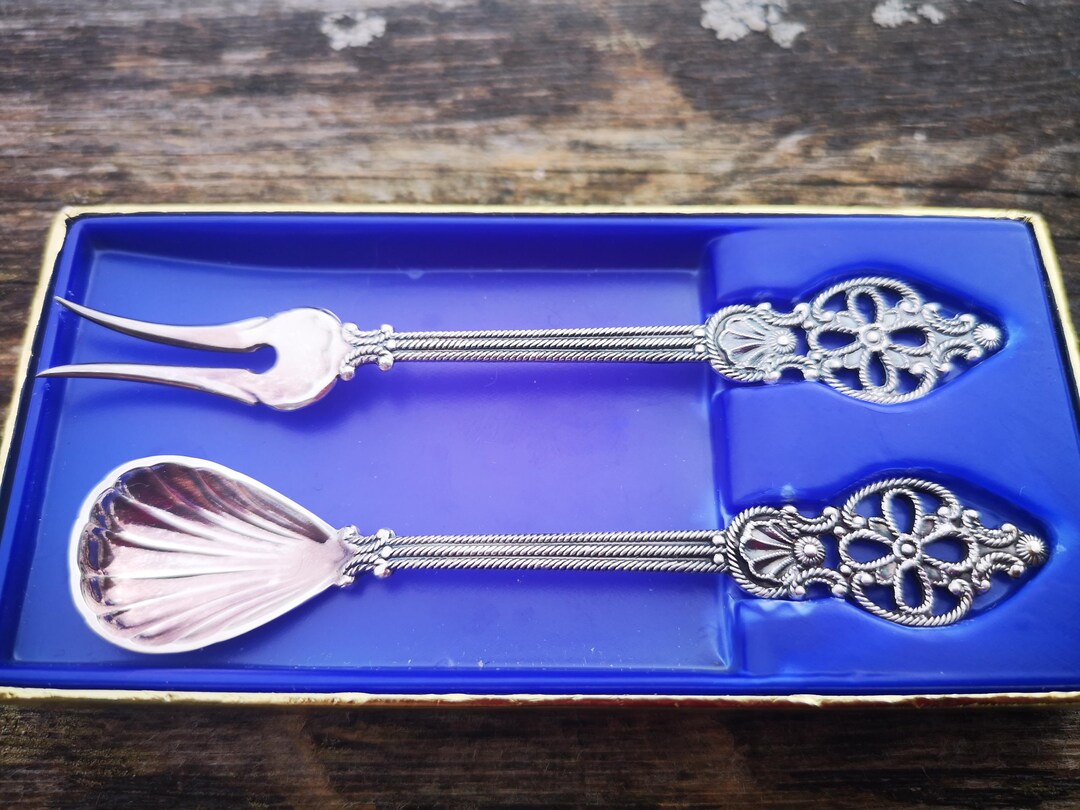 Vintage NORWEGIAN Silver-plated Filigree Teaspoon and Cake Fork Set ...