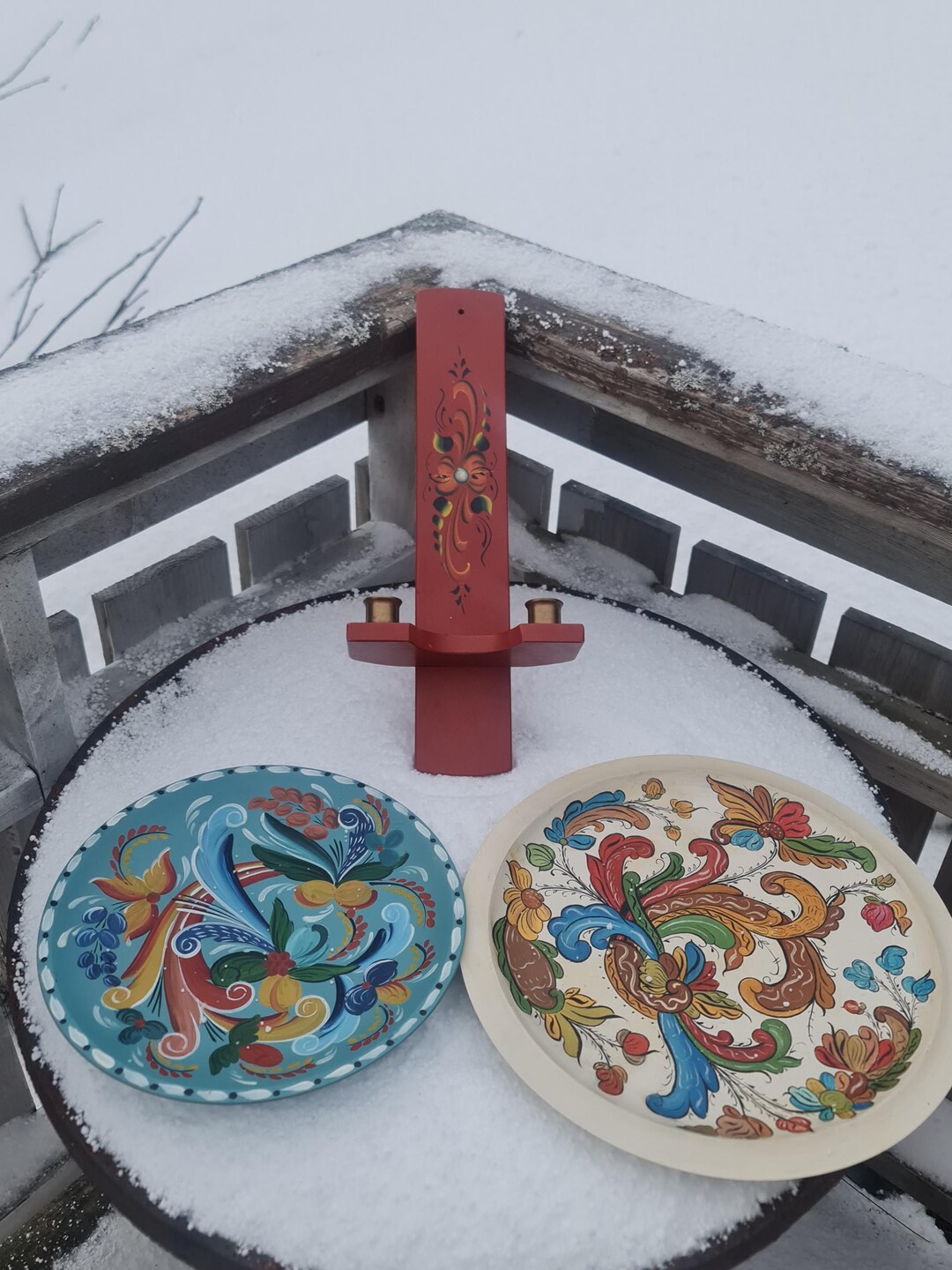 Trio of Rose Painted Norwegian FOLK Art Items. Vintage Scandinavian ...