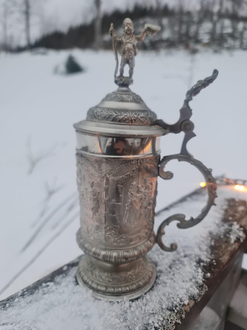 BAVARIAN Pewter Antique Beer Stein. Vintage German Kazimierz POZNAN ...