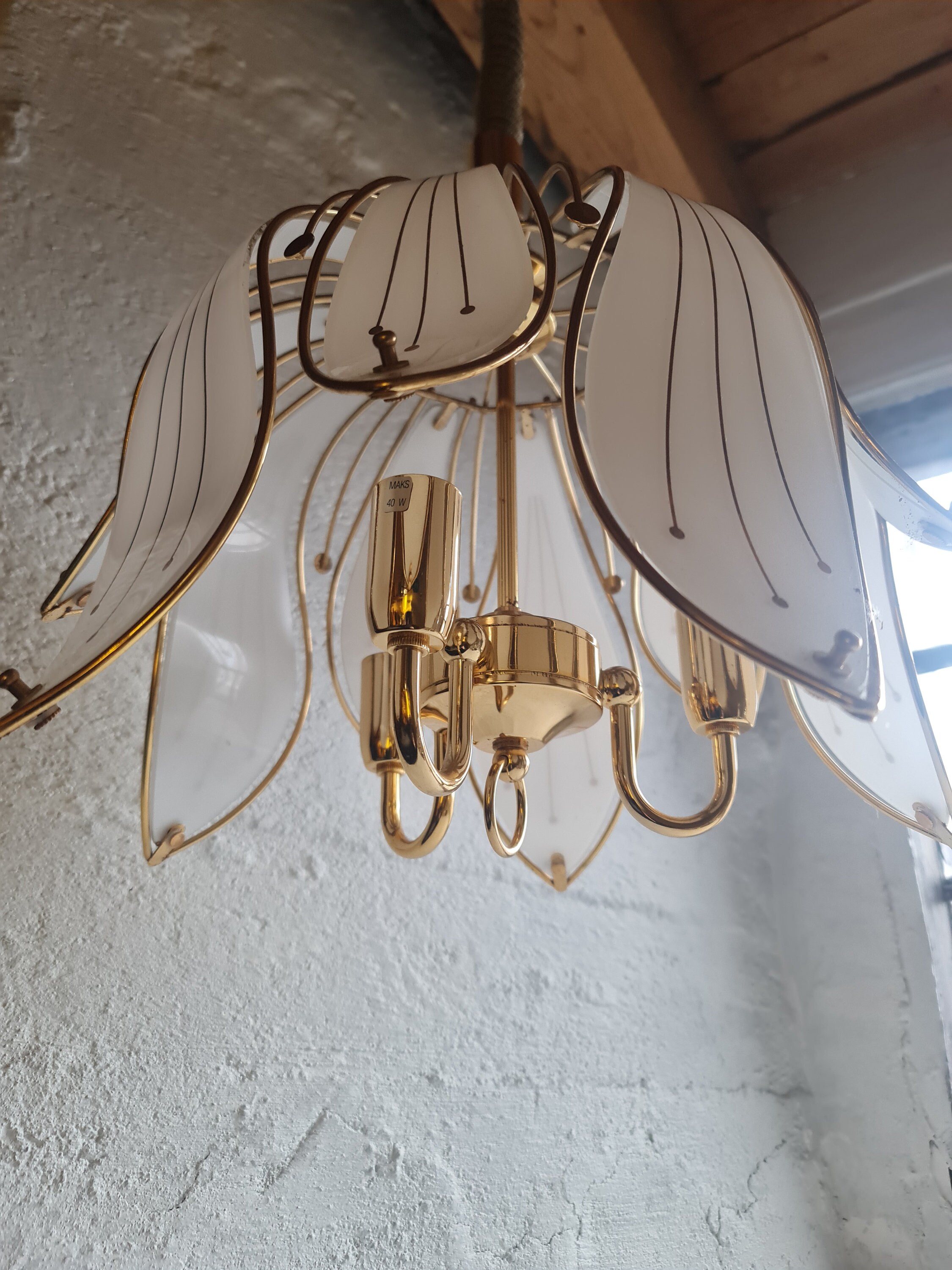 Vintage Lotus Flower Chandelier, Rare BIG Lotus Brass and Glass Ceiling ...