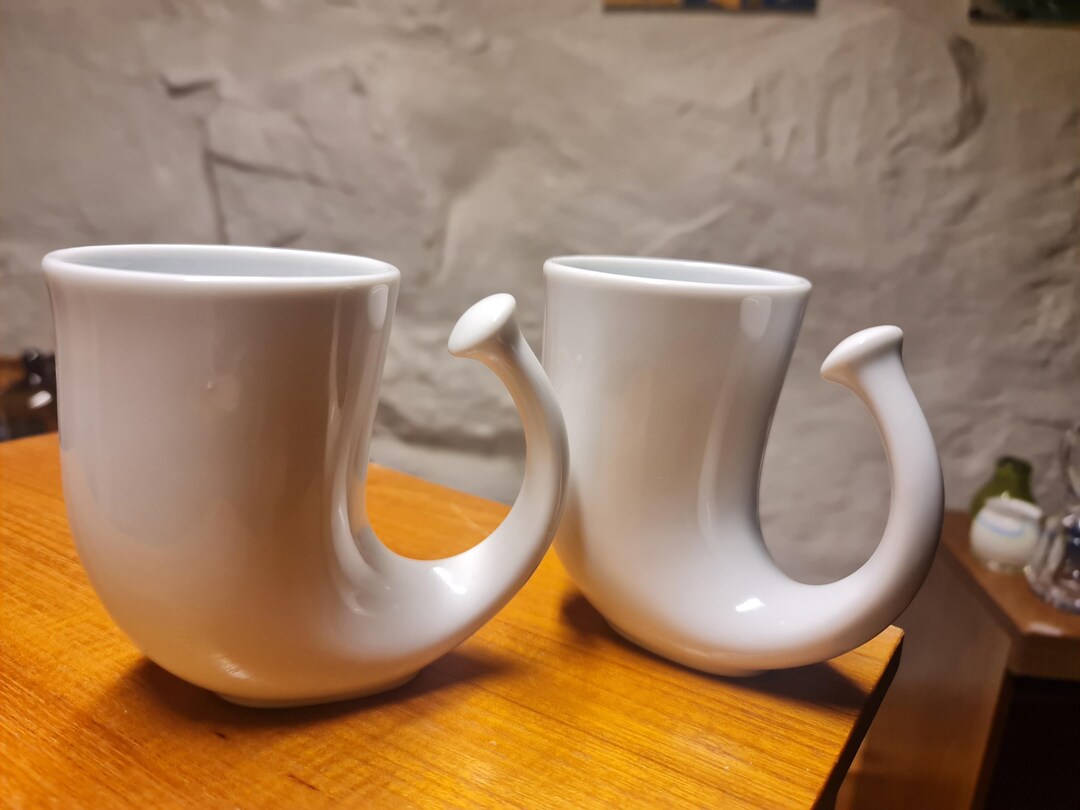 Vintage Figgjo Viking Horn Coffee Mug Duo, Scandinavian Modernist White ...