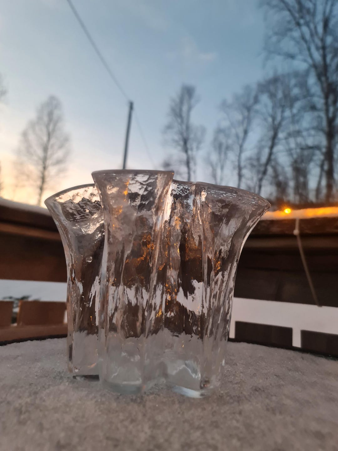 Vintage Muurla EVA Tulip Vase , Brutalist Ice Glass. Finnish Art Glass ...